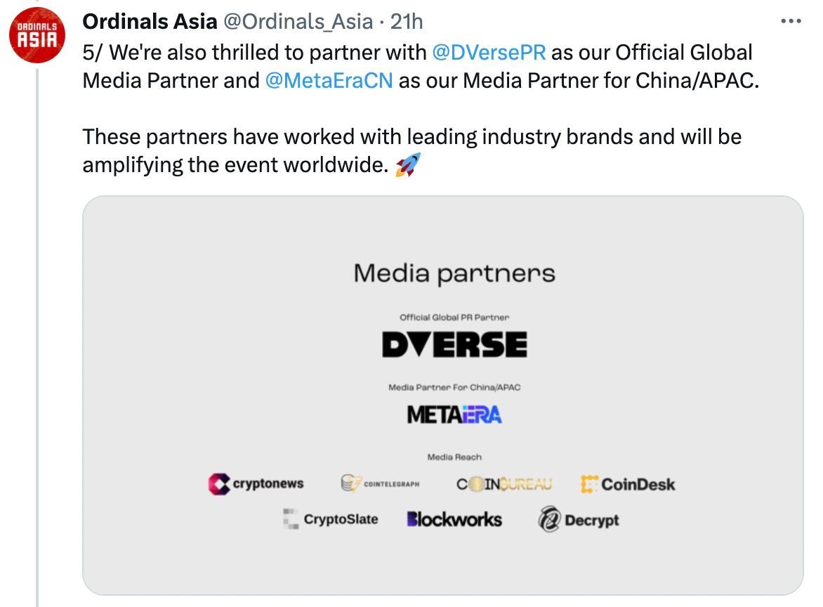 Meta Era 成为 Ordinals Asia 亚太首席媒体合作方_MarsBit